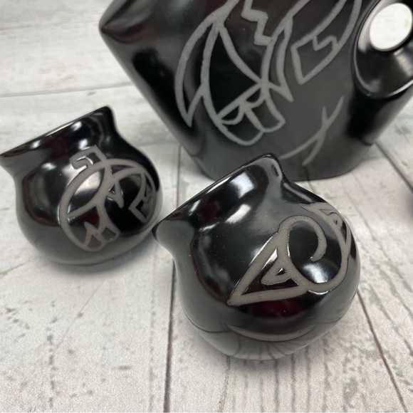 Dining | Native American Art Pottery Decanter Cups Black Etched Design ...